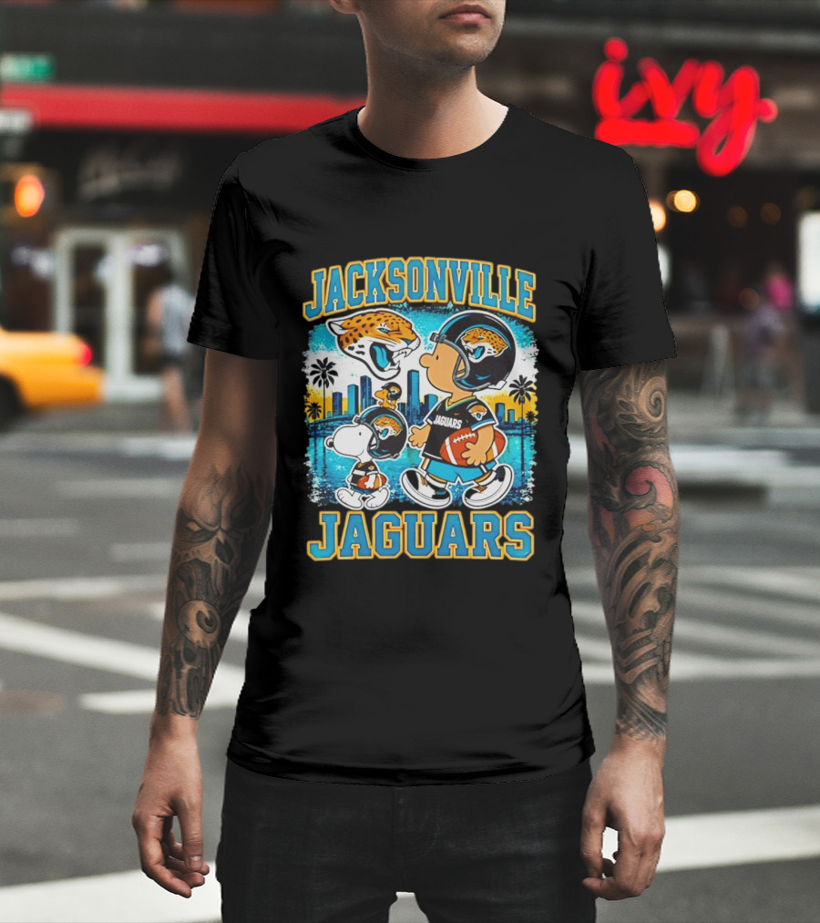 Jacksonville Jaguars Snoopy Woodstock Skyline 2026 Football T-Shirt