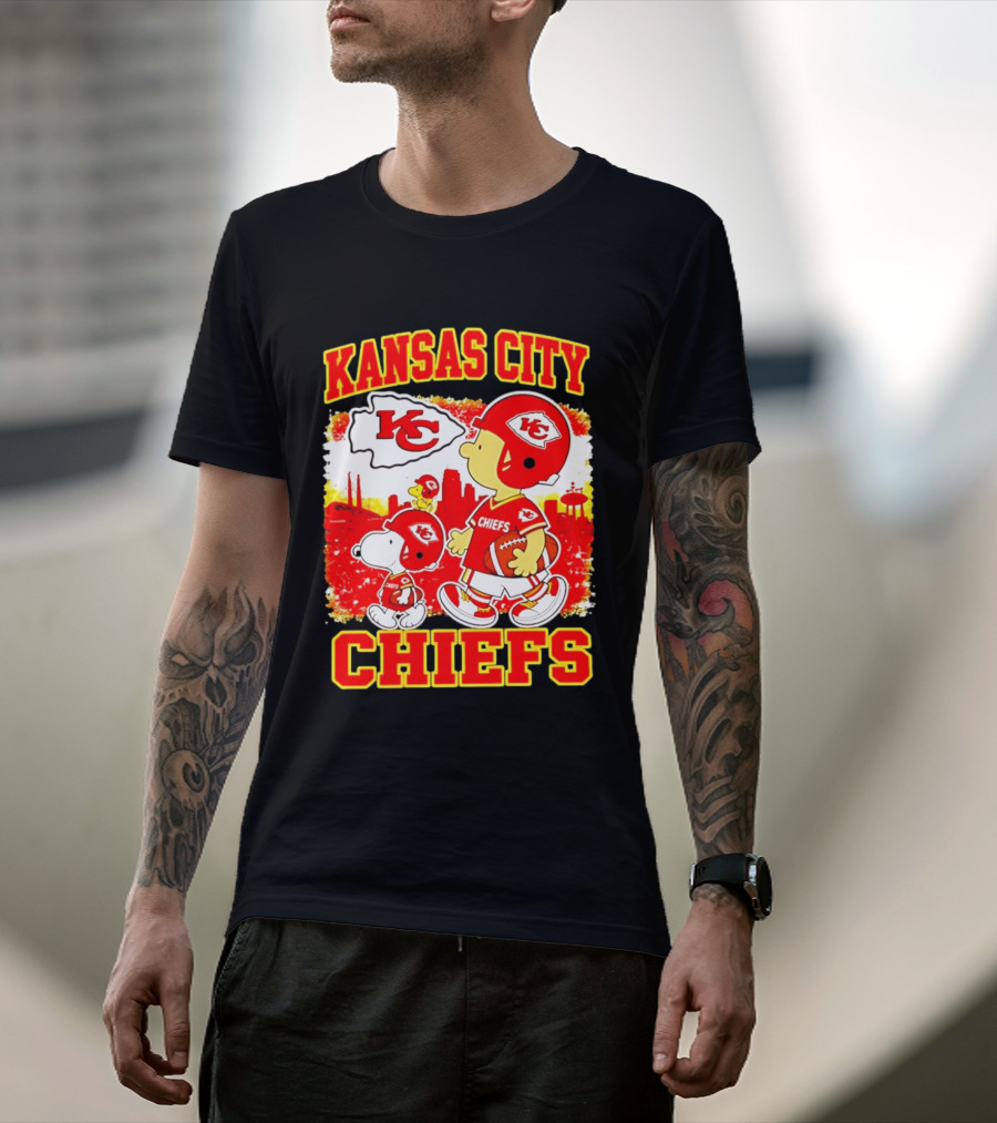 Kansas City Chiefs Snoopy Woodstock Skyline Football 2026 T-Shirt