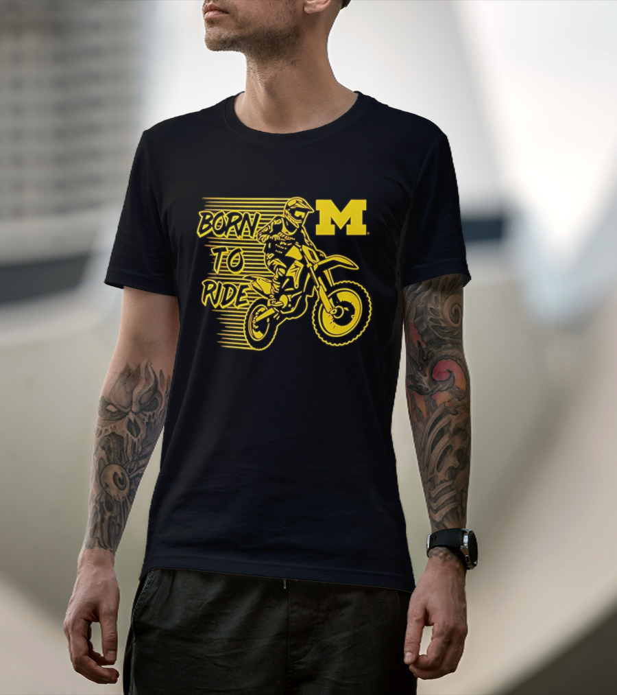 Michigan Wolverines Born To Ride Motocross M Logo Motocross Enthusiast Gear T-Shirt