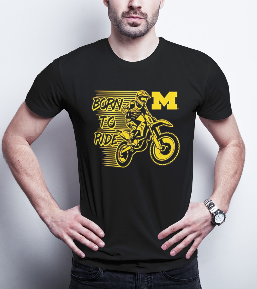 Michigan Wolverines Born To Ride Motocross M Logo Motocross Enthusiast Gear T-Shirt