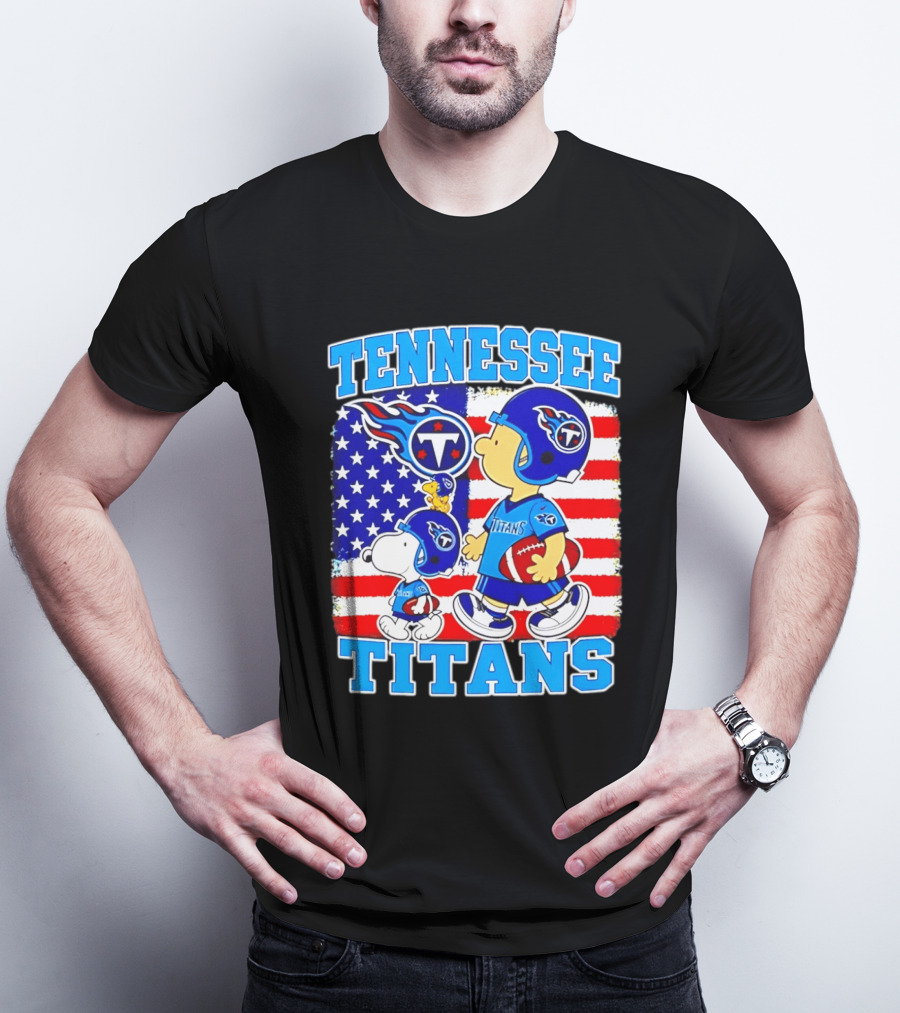 Tennessee Titans Snoopy Woodstock American Flag NFL Football 2026 T-Shirt