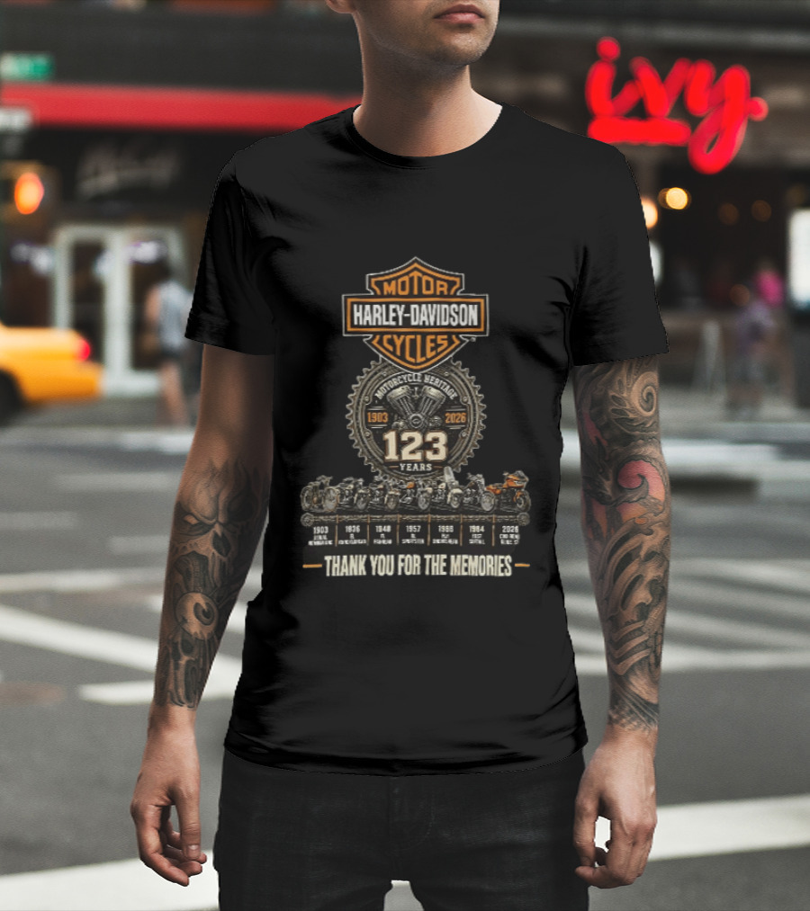Motorcycle Heritage 123 Years Harley Davidson Thank You For The Memories 1903 2026 T-Shirt