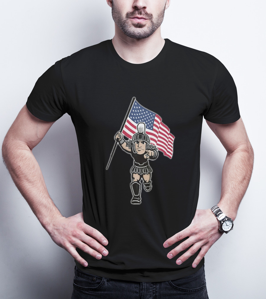 Spartan Warrior Carrying American Flag T-Shirt