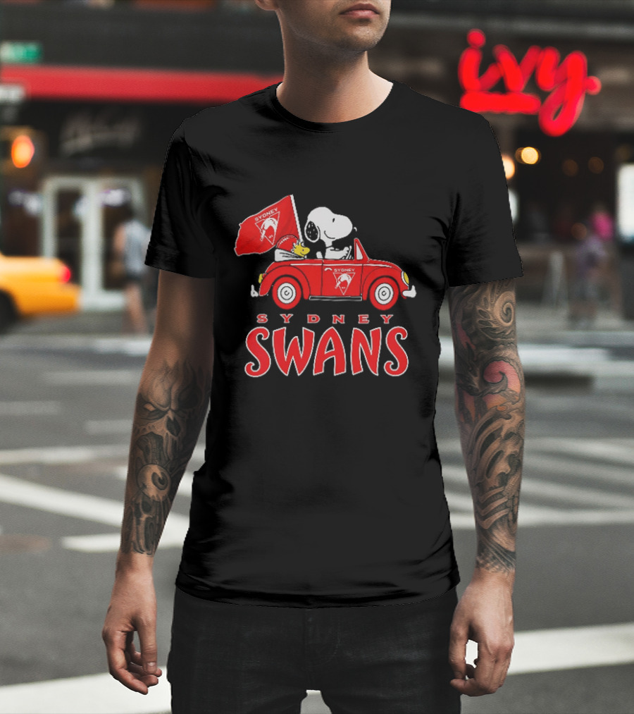 Sydney Swans Snoopy Woodstock Red Car Banner T-Shirt