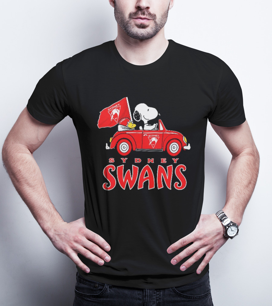 Sydney Swans Snoopy Woodstock Red Car Banner T-Shirt