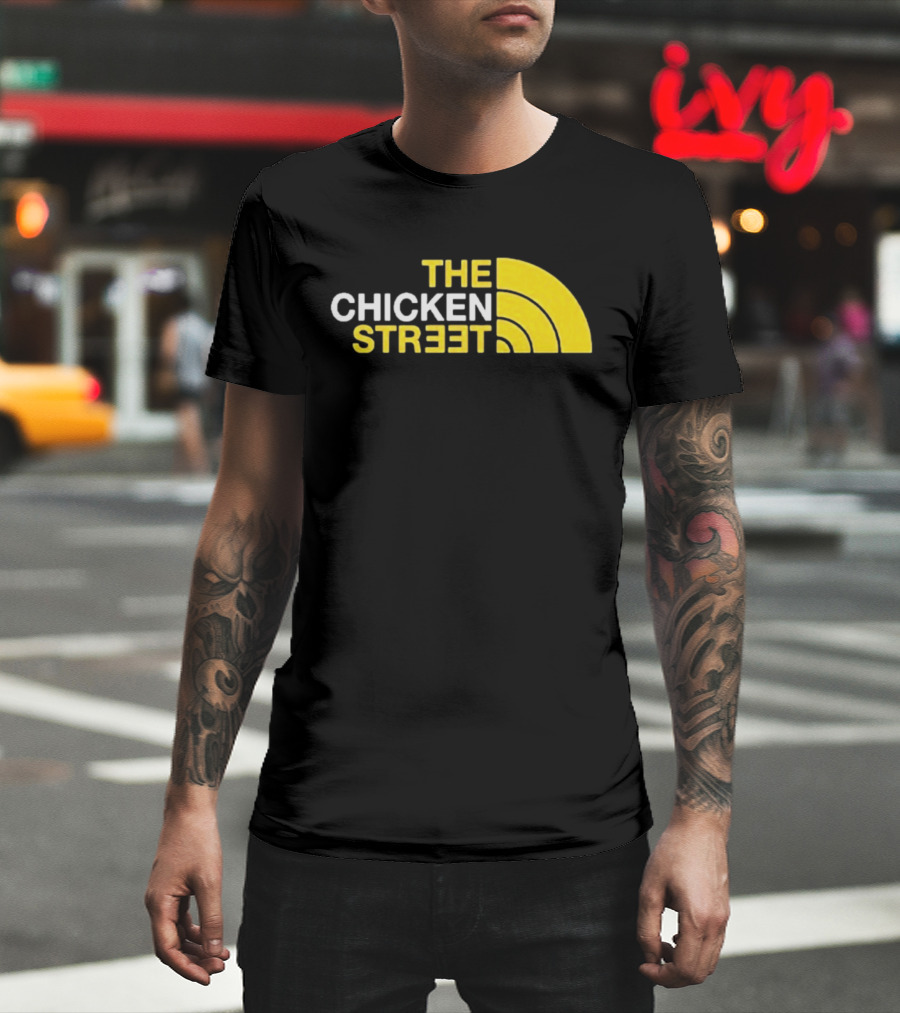 The Chicken Street Block Text Bold Yellow And White Circular T-Shirt