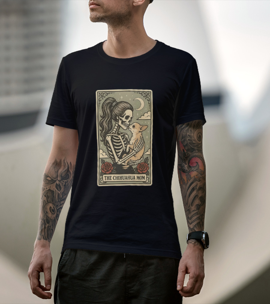 The Chihuahua Mom Skeleton With Dog Moon And Roses T-Shirt