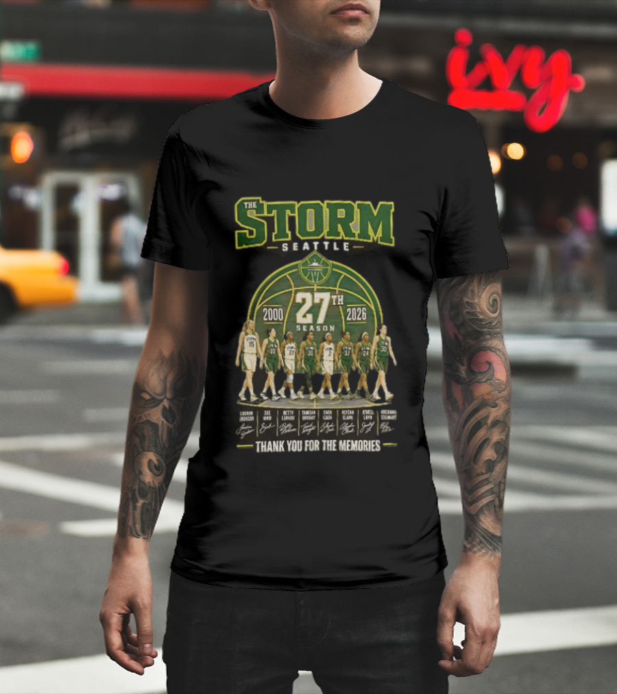 The Storm Seattle 27th Season 2000 2026 Thank You For The Memories Sue Bird Jewell Loyd Breanna Stewart Sami Whitcomb Noelle Quinn Ezi Magbegor T-Shirt