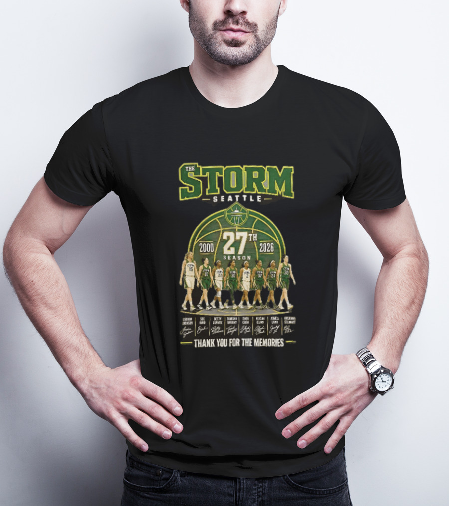The Storm Seattle 27th Season 2000 2026 Thank You For The Memories Sue Bird Jewell Loyd Breanna Stewart Sami Whitcomb Noelle Quinn Ezi Magbegor T-Shirt