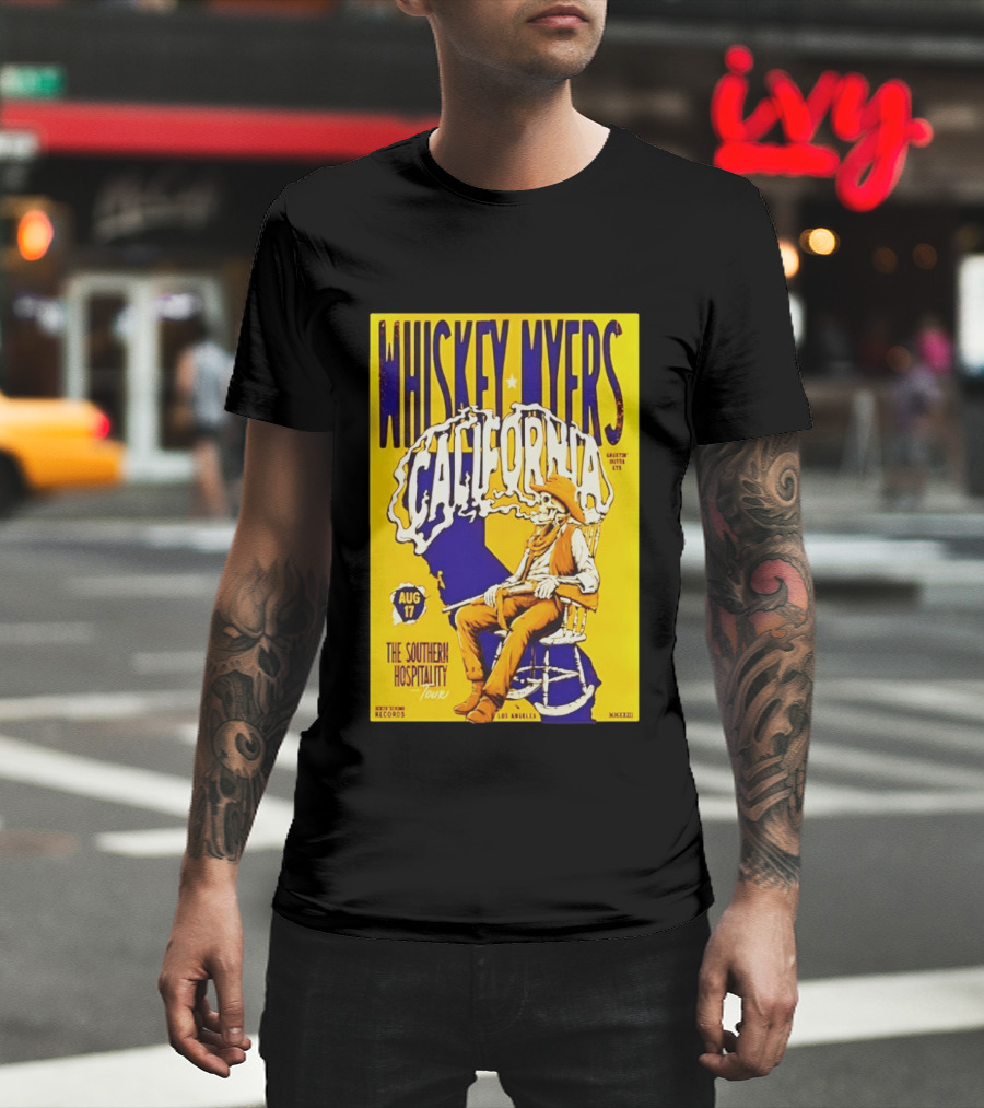 Whiskey Myers California Southern Hospitality Tour August 17 Los Angeles Reclining Cowboy T-Shirt
