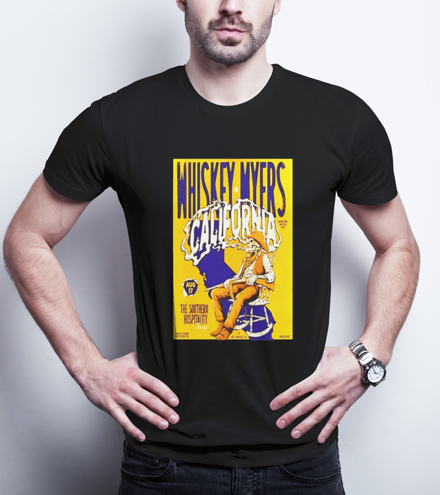 Whiskey Myers California Southern Hospitality Tour August 17 Los Angeles Reclining Cowboy T-Shirt