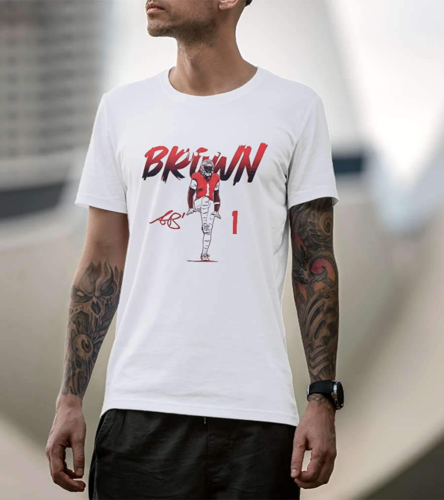 Brown AB 1 Football Player Red Brush Stroke High Knee Pose T-Shirt