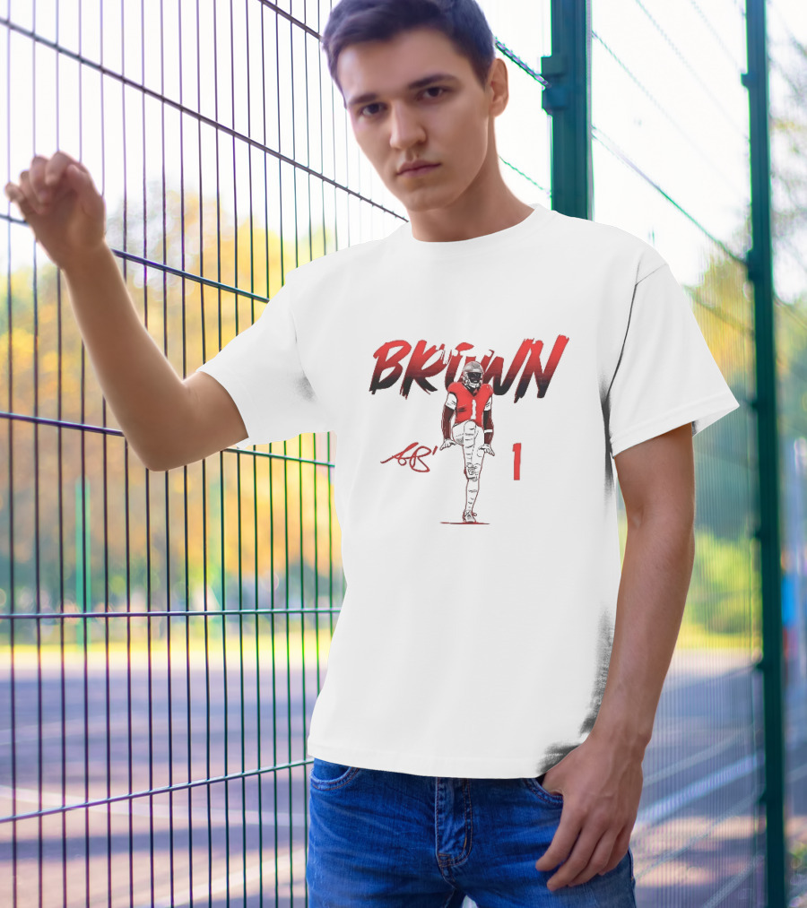 Brown AB 1 Football Player Red Brush Stroke High Knee Pose T-Shirt