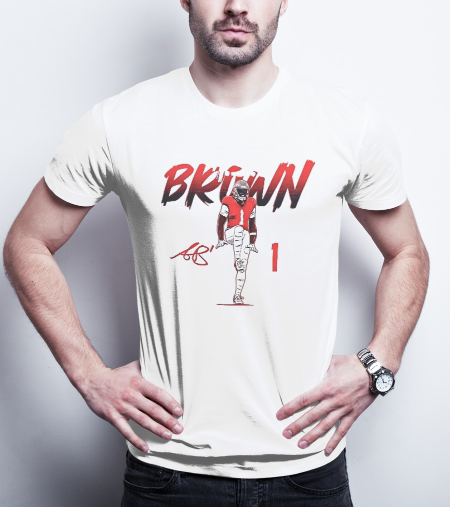 Brown AB 1 Football Player Red Brush Stroke High Knee Pose T-Shirt