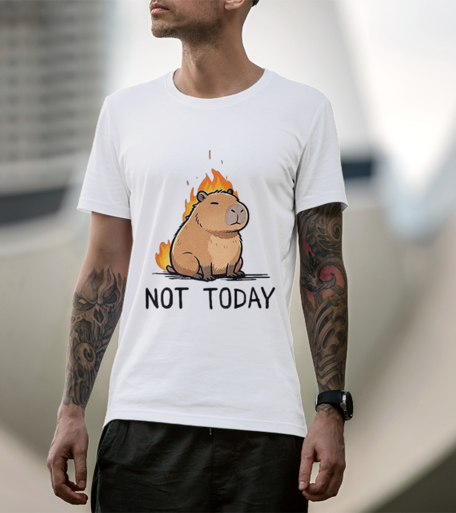 Capybara On Fire Not Today Calm Meme T-Shirt