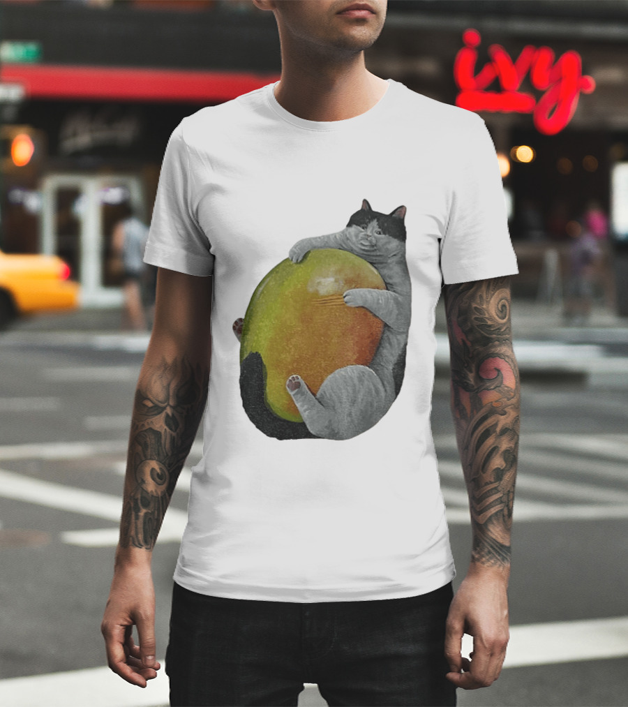 Cat Hugging Giant Mango Fruit T-Shirt
