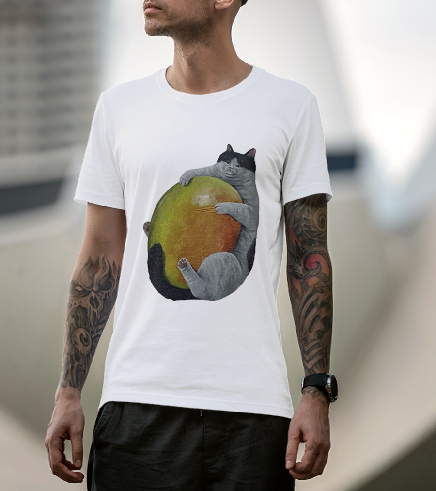 Cat Hugging Giant Mango Fruit T-Shirt