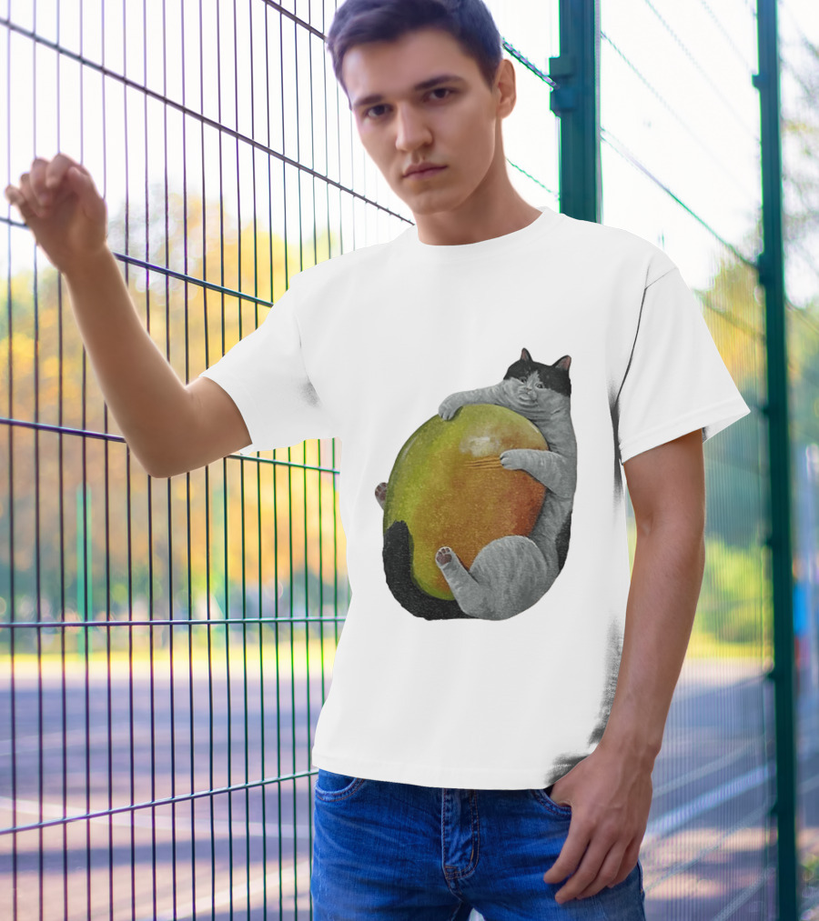 Cat Hugging Giant Mango Fruit T-Shirt