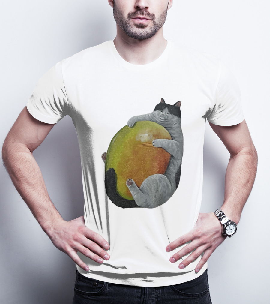 Cat Hugging Giant Mango Fruit T-Shirt