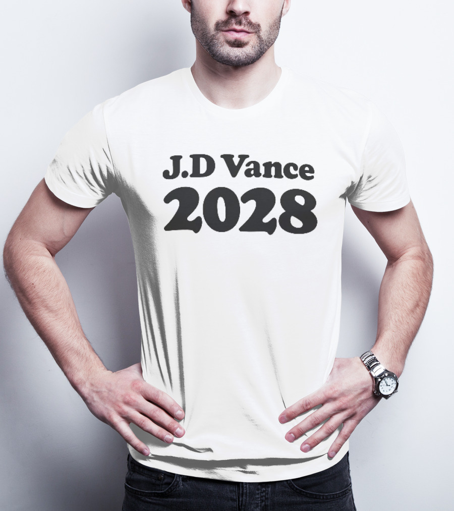 J D Vance 2028 Bold Black Chunky Serif Lettering T-Shirt
