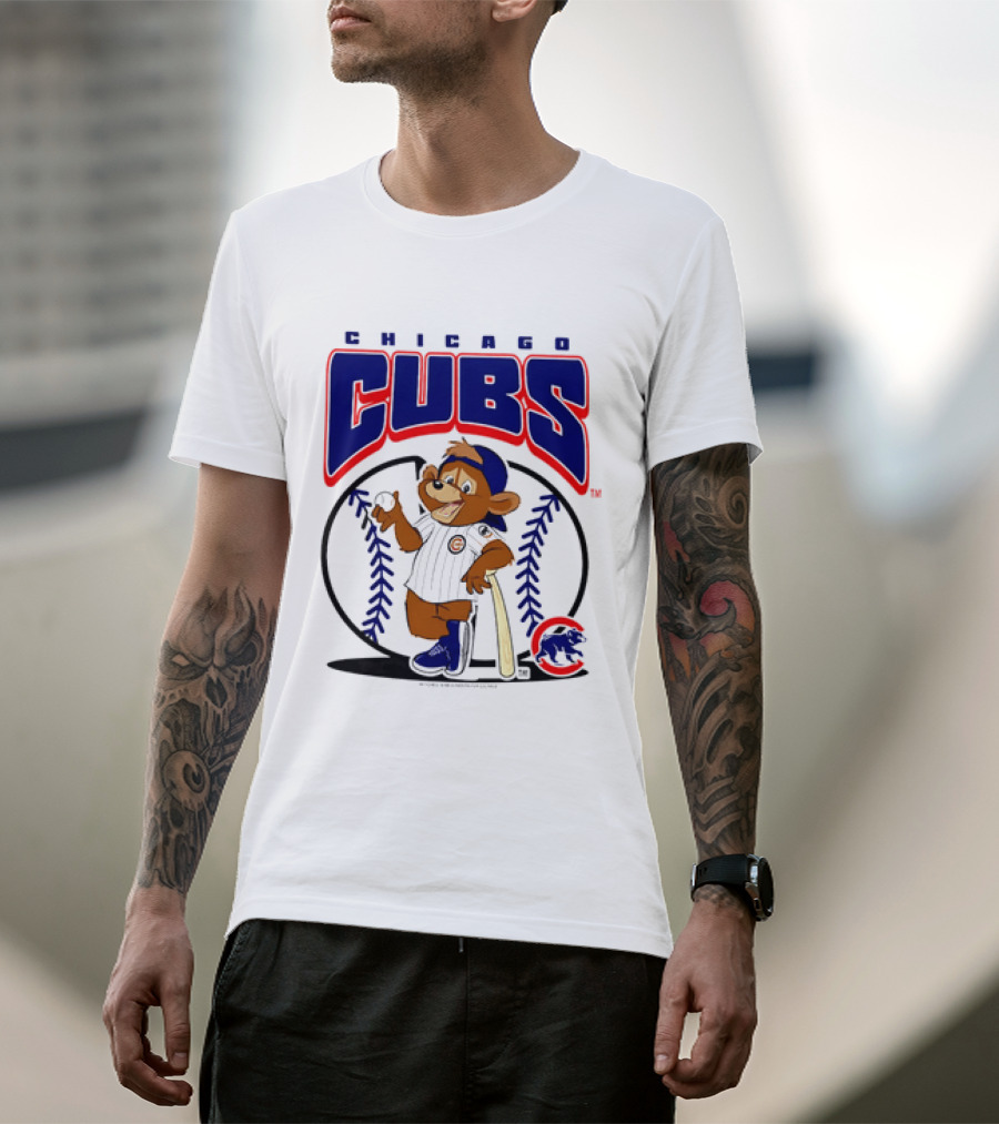 Chicago Cubs MLB 2026 Mania Bear Character Baseball Bat T-Shirt