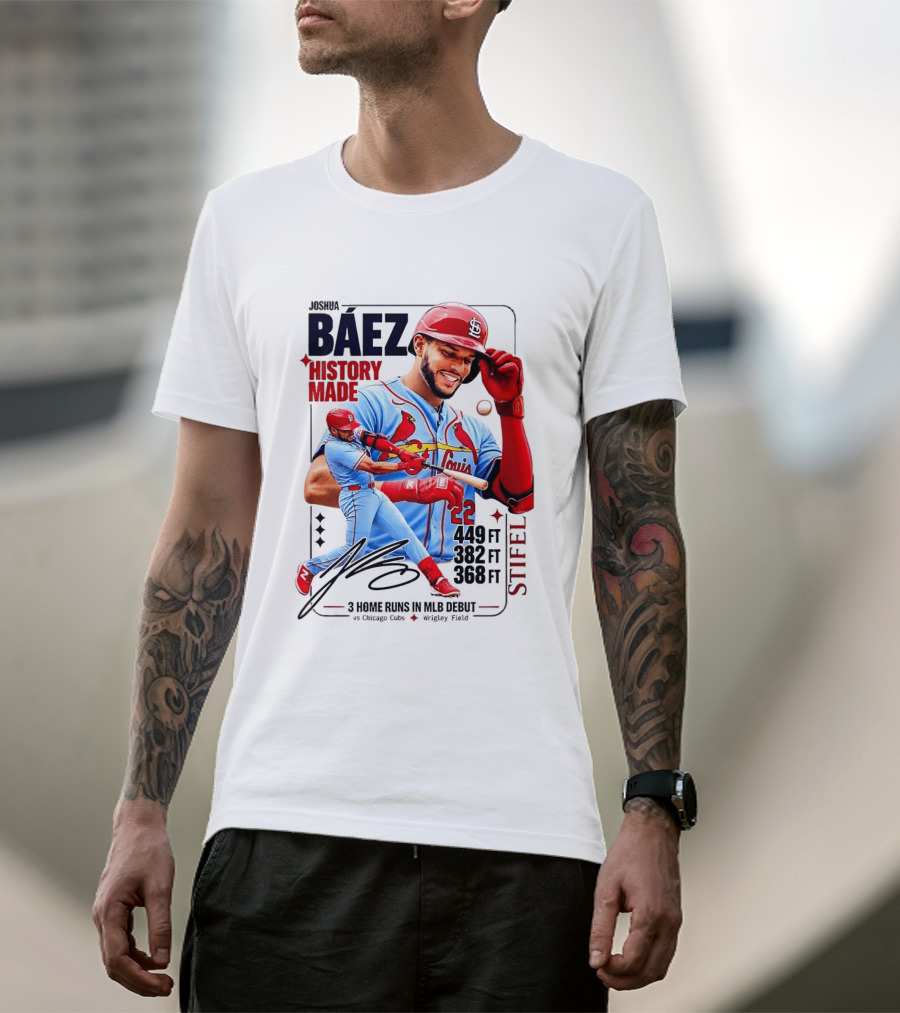 Joshua Baez St. Louis Cardinals Historic MLB Debut 3 Home Runs Wrigley Field T-Shirt