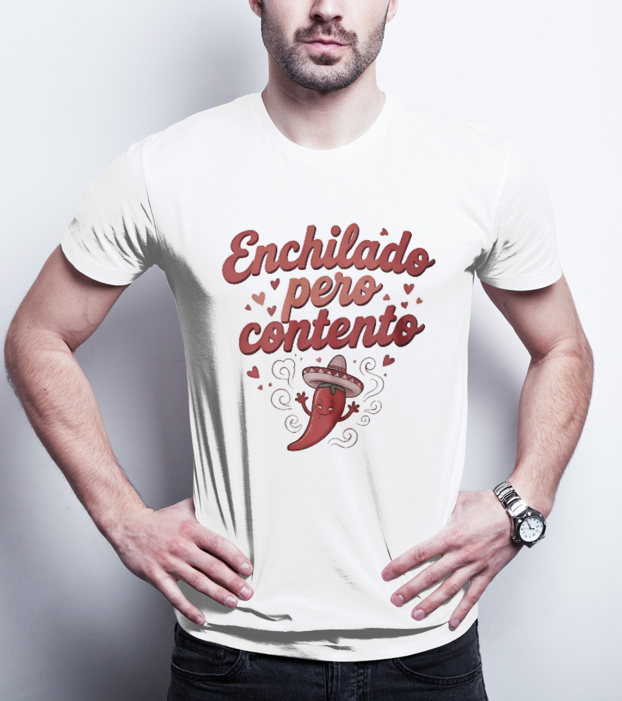 Enchilado Pero Contento Sombrero Chili Pepper Cartoon Hearts T-Shirt