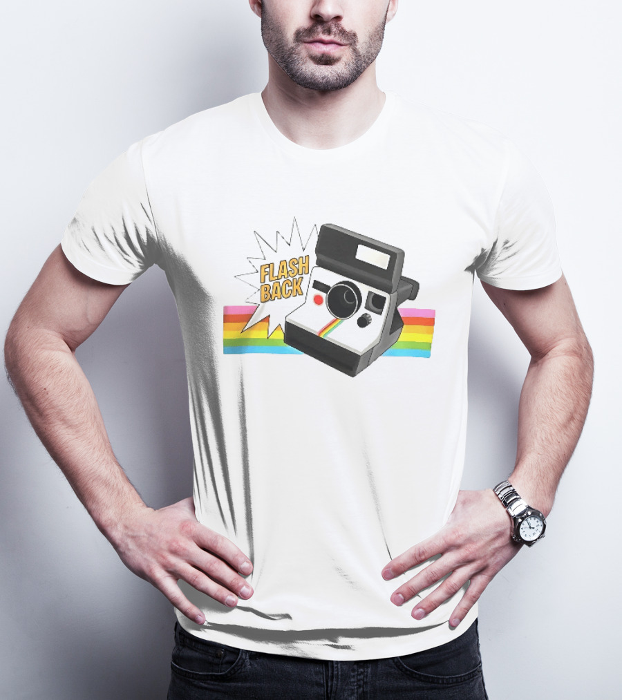 Flash Back Instant Camera Rainbow Stripe Starburst T-Shirt