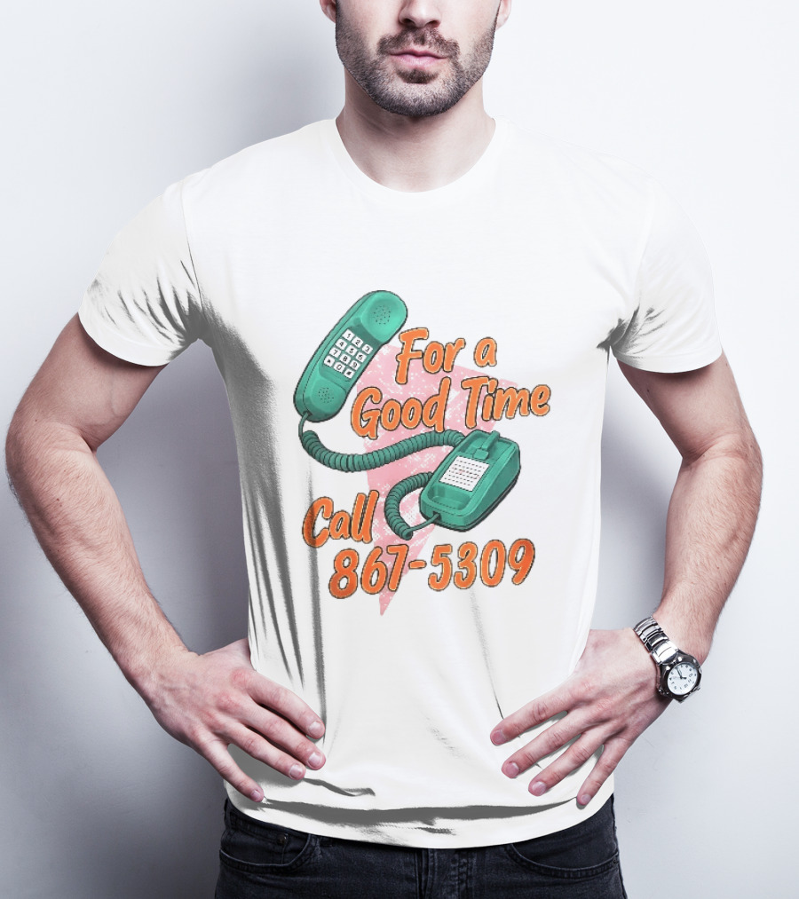 For A Good Time Call 867 5309 Teal Telephone Pink Triangle T-Shirt