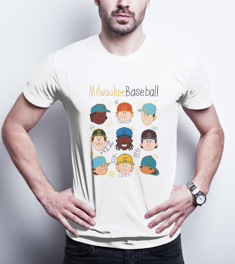 Milwaukee Baseball Players Cartoon Faces Yeli Coop Miz T-Shirt