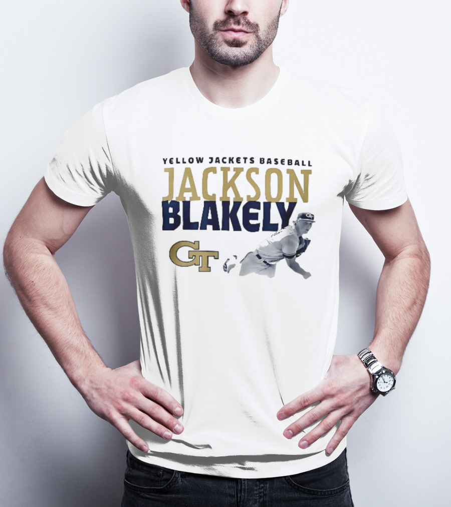 Yellow Jackets Baseball Jackson Blakely GT Pitching Action T-Shirt