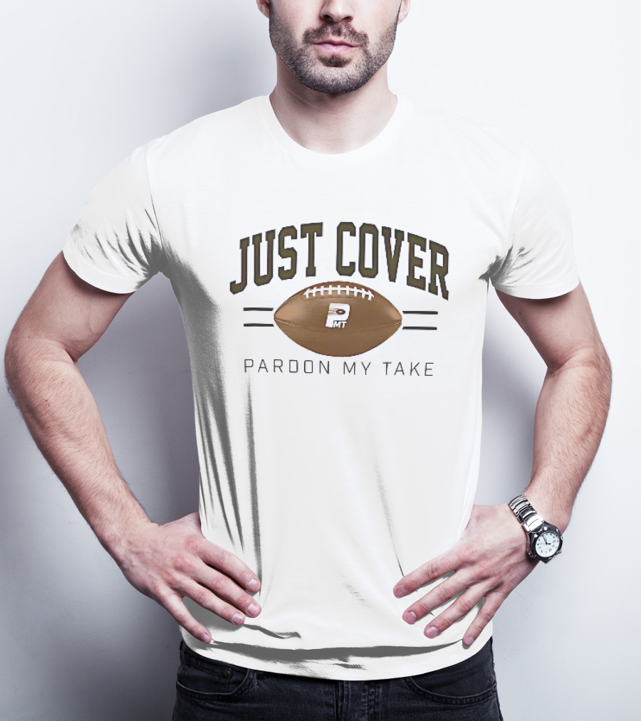 Just Cover Pardon My Take PMT Brown Football White Laces T-Shirt