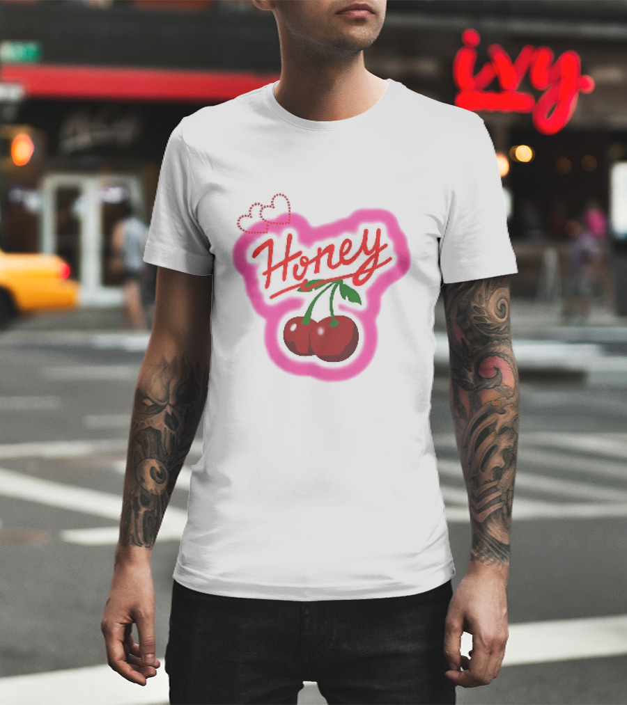 Honey Red Cherries Neon Heart T-Shirt