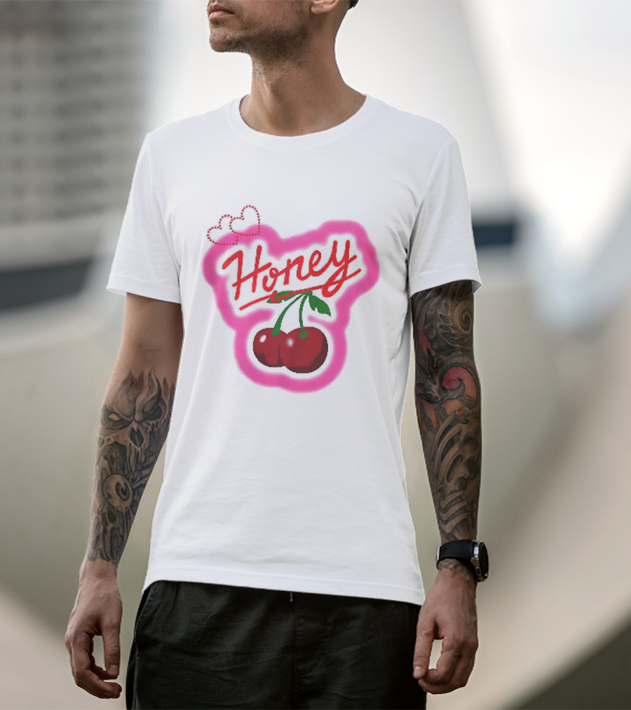 Honey Red Cherries Neon Heart T-Shirt