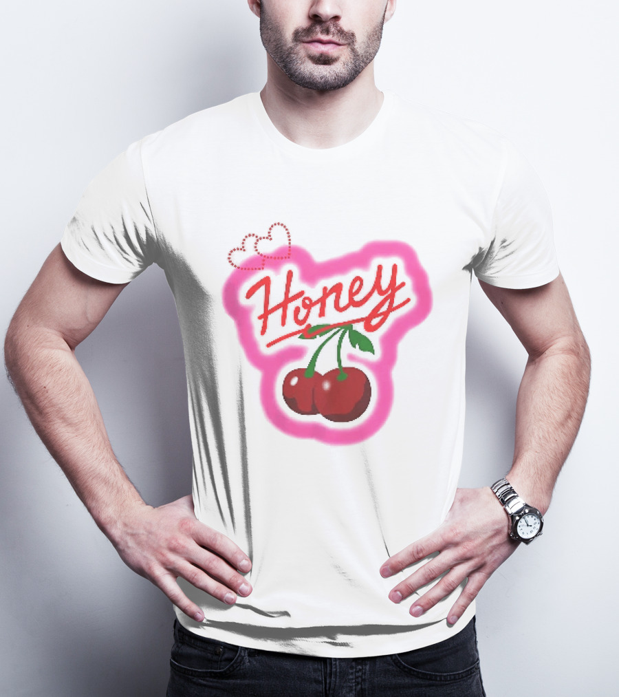 Honey Red Cherries Neon Heart T-Shirt