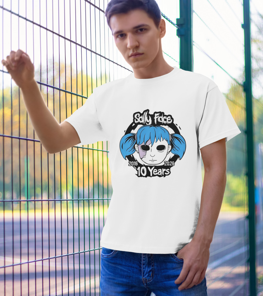Sally Face 10 Years Anniversary 2016 2026 Blue Hair Mask Face T-Shirt