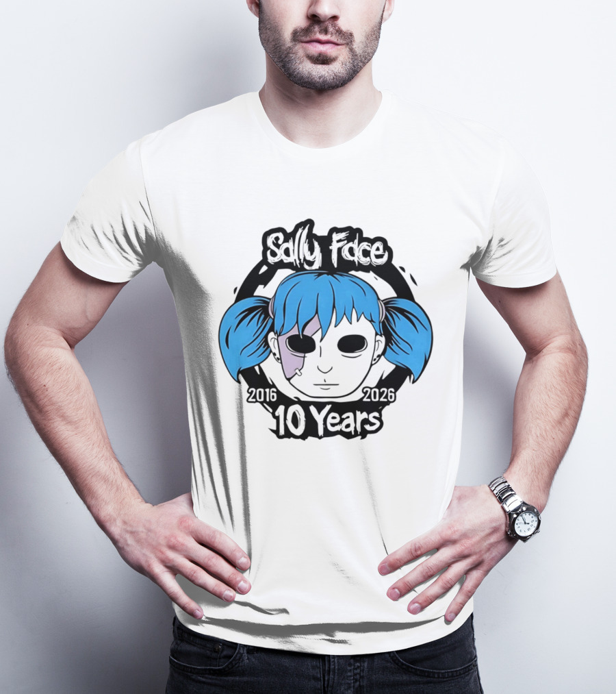 Sally Face 10 Years Anniversary 2016 2026 Blue Hair Mask Face T-Shirt