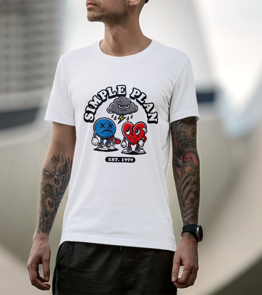 Simple Plan Est 1999 Sad Face Broken Heart Storm Cloud T-Shirt