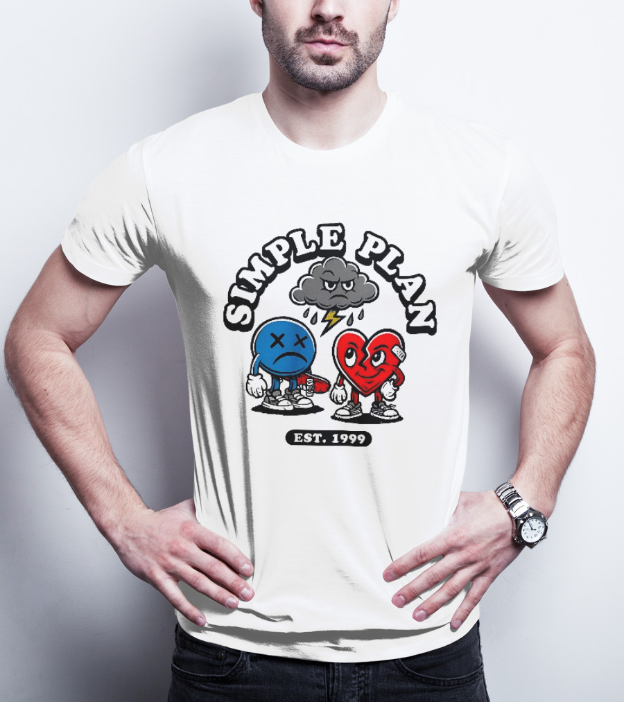 Simple Plan Est 1999 Sad Face Broken Heart Storm Cloud T-Shirt