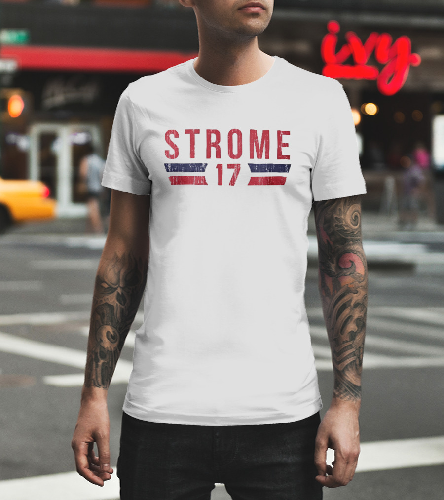 Strome 17 Red Navy Distressed Angled Bars Block Lettering T-Shirt