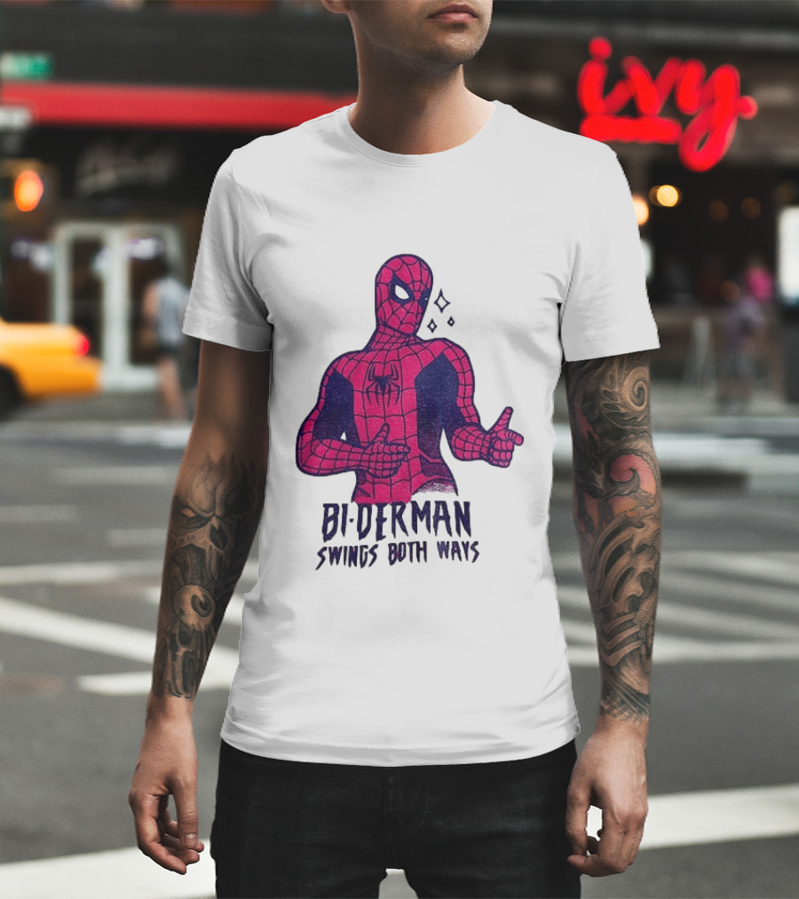 Bi Derman Swings Both Ways Superhero Spiderman T-Shirt