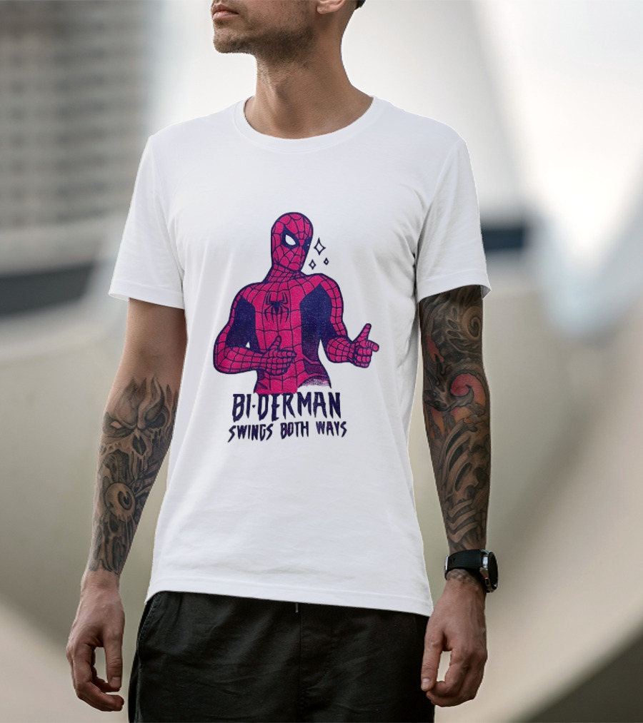 Bi Derman Swings Both Ways Superhero Spiderman T-Shirt