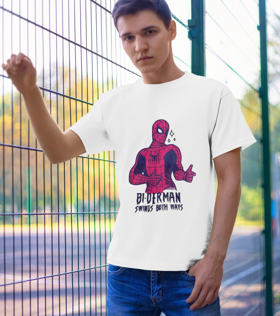 Bi Derman Swings Both Ways Superhero Spiderman T-Shirt