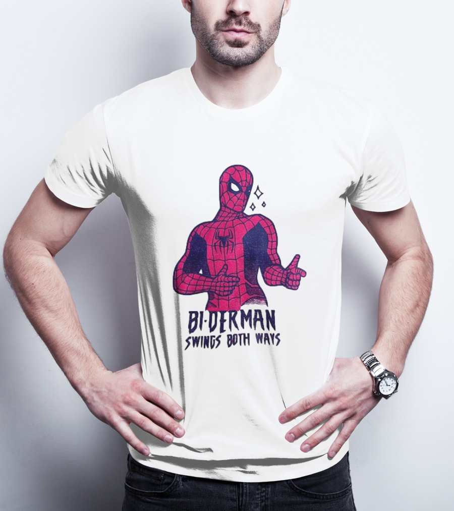 Bi Derman Swings Both Ways Superhero Spiderman T-Shirt