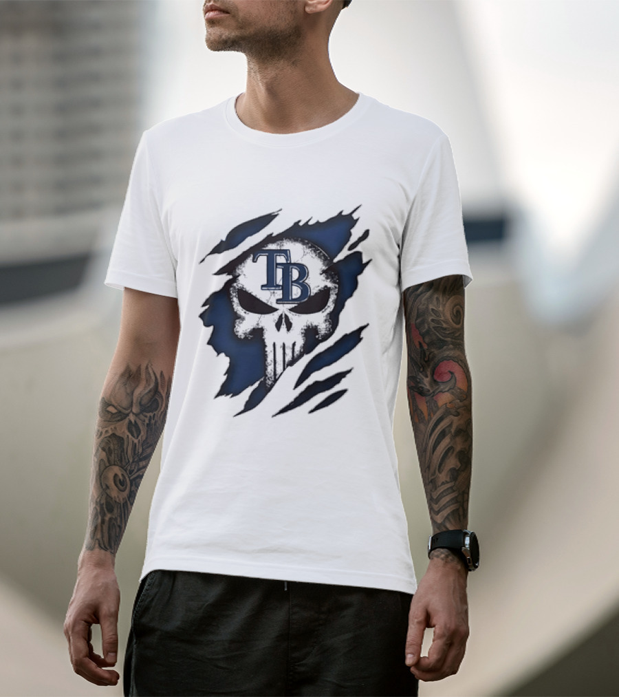 Tampa Bay Rays TB Punisher Skull Ripped Effect T-Shirt