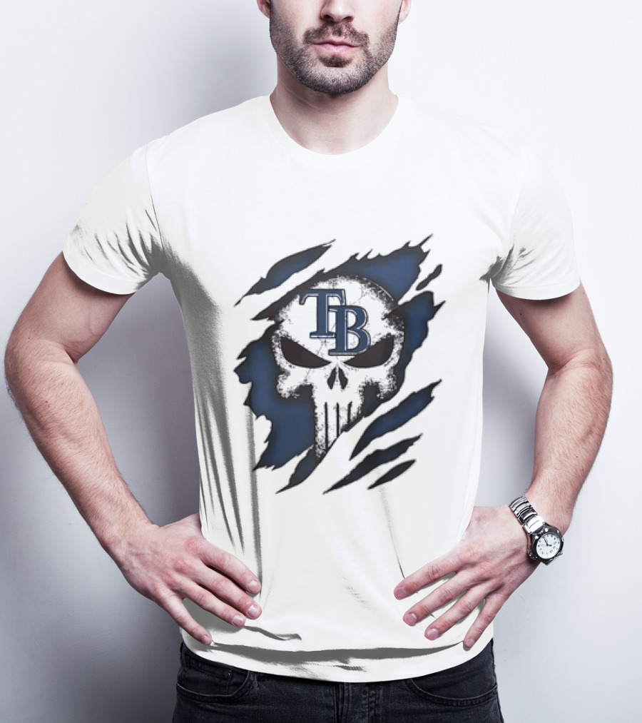 Tampa Bay Rays TB Punisher Skull Ripped Effect T-Shirt
