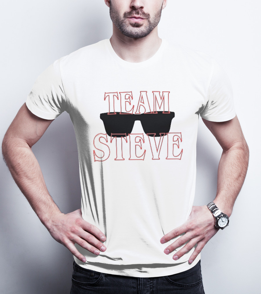 Team Steve Black Sunglasses Theme Red Letters T-Shirt
