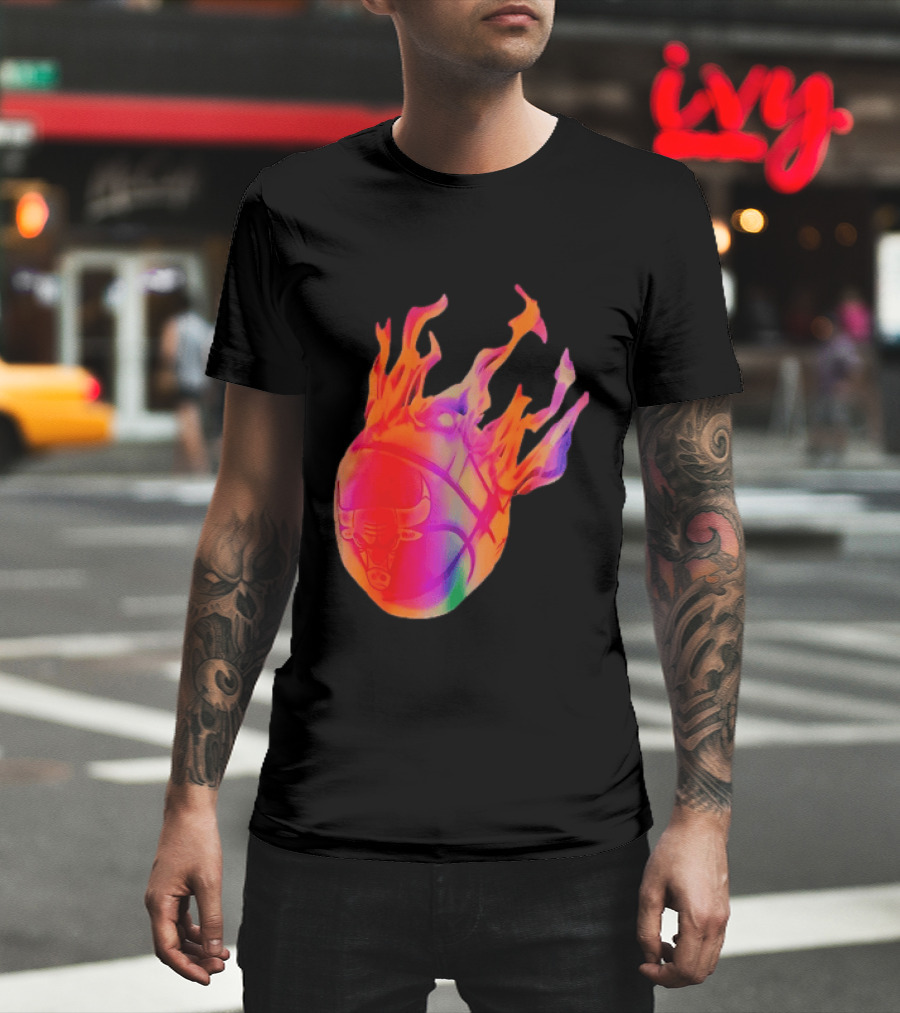 Chicago Bulls NBA Basketball Flaming Fireball NBA Fans Merchandise T-Shirt