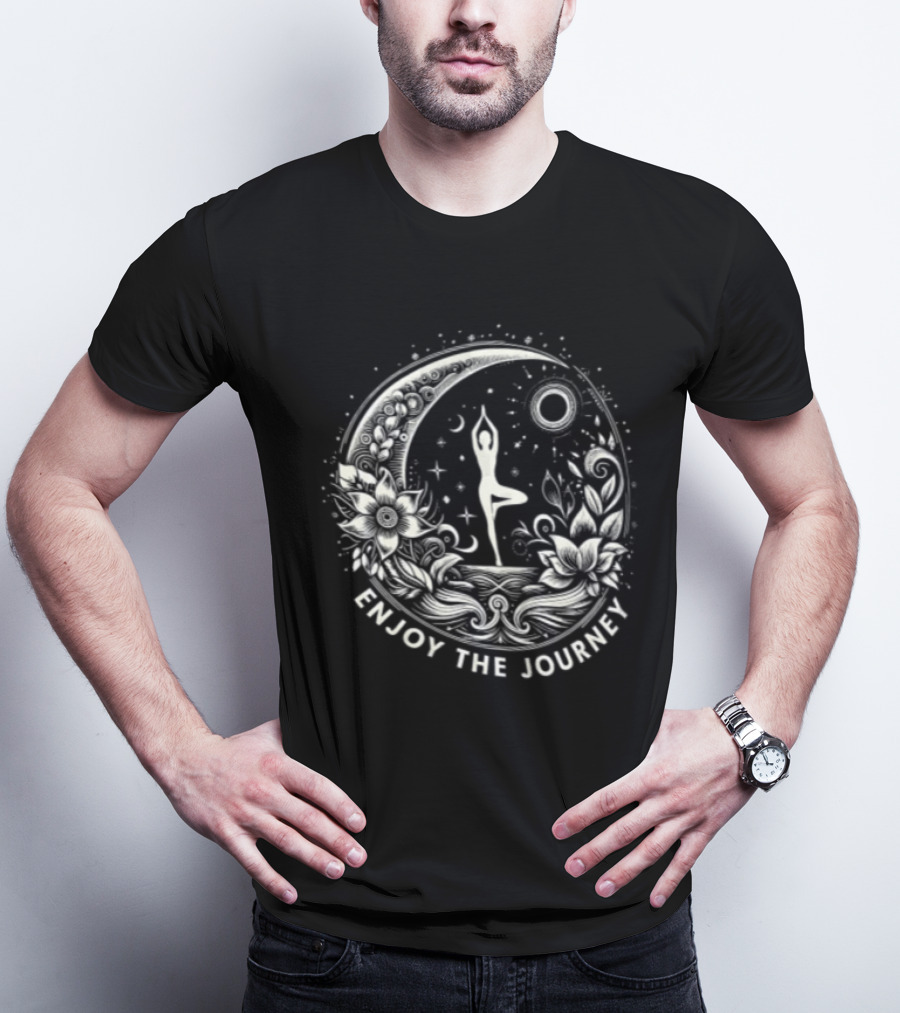 Enjoy The Journey Yoga Tree Pose Mandala Moon Sun Floral Surround T-Shirt