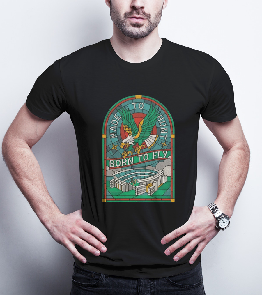 Philadelphia Eagles Stained Glass Stadium Made To Hunt Born To Fly Football T-Shirt